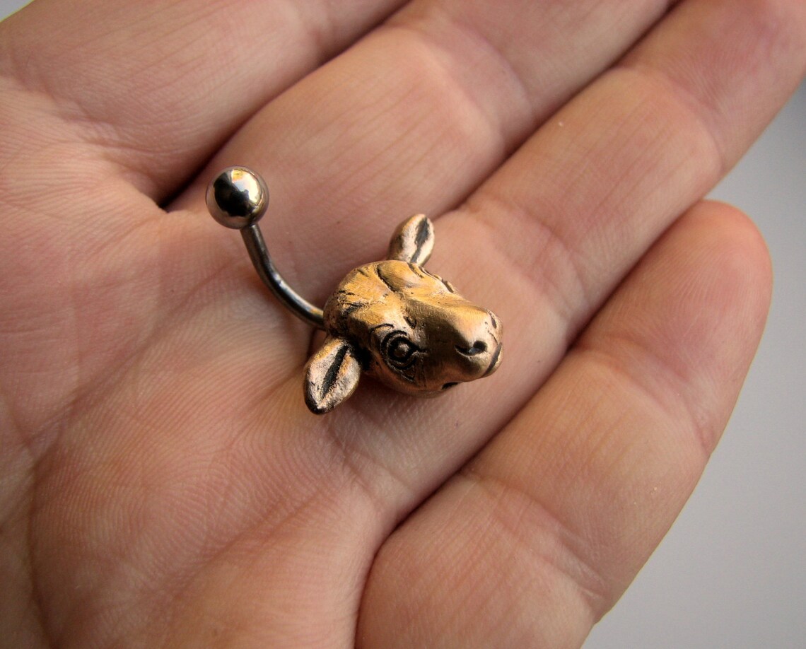 Cow Head Belly Button Ring, Titanium or Surgical Steel Bar - Etsy