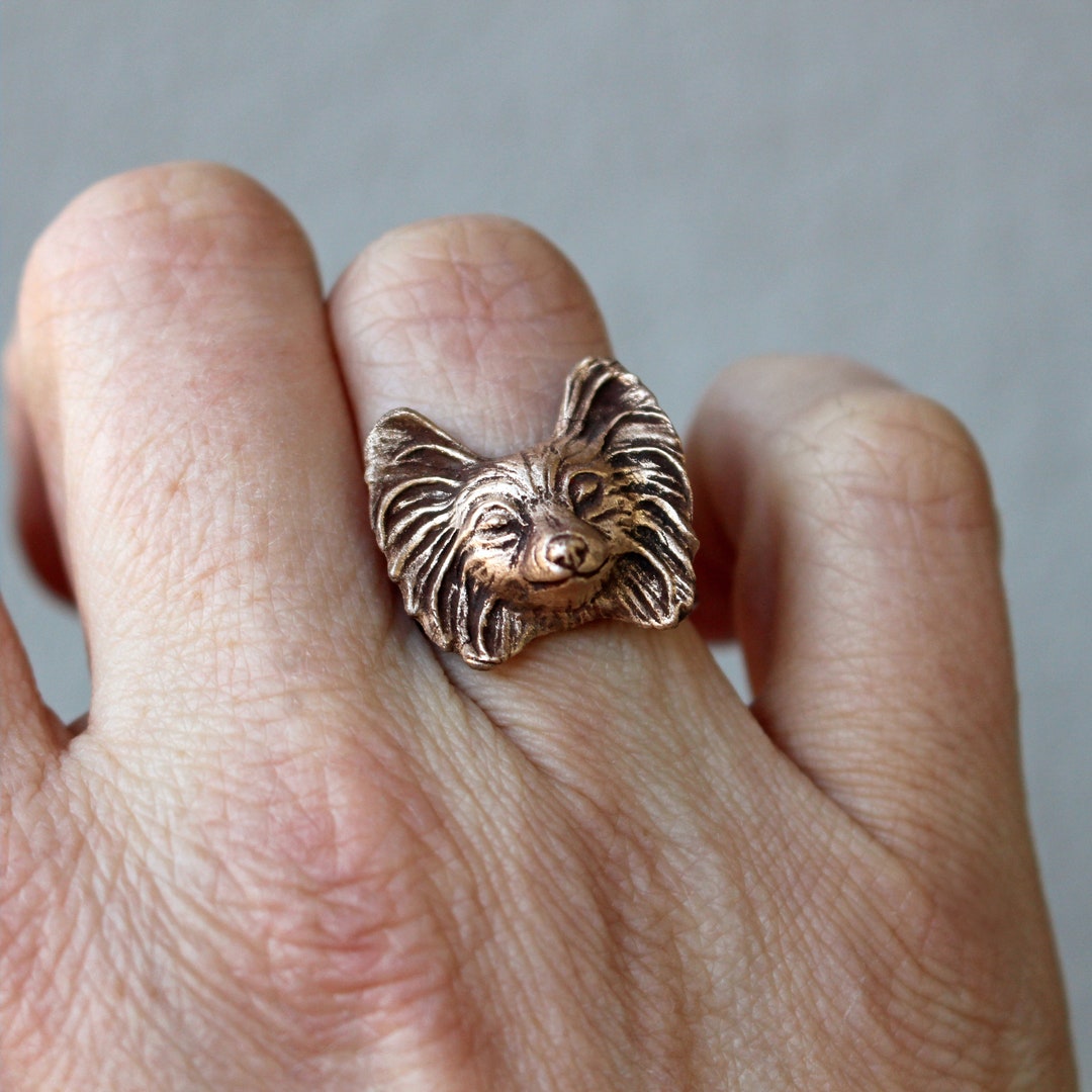 Papillon Dog Head Ring - Etsy