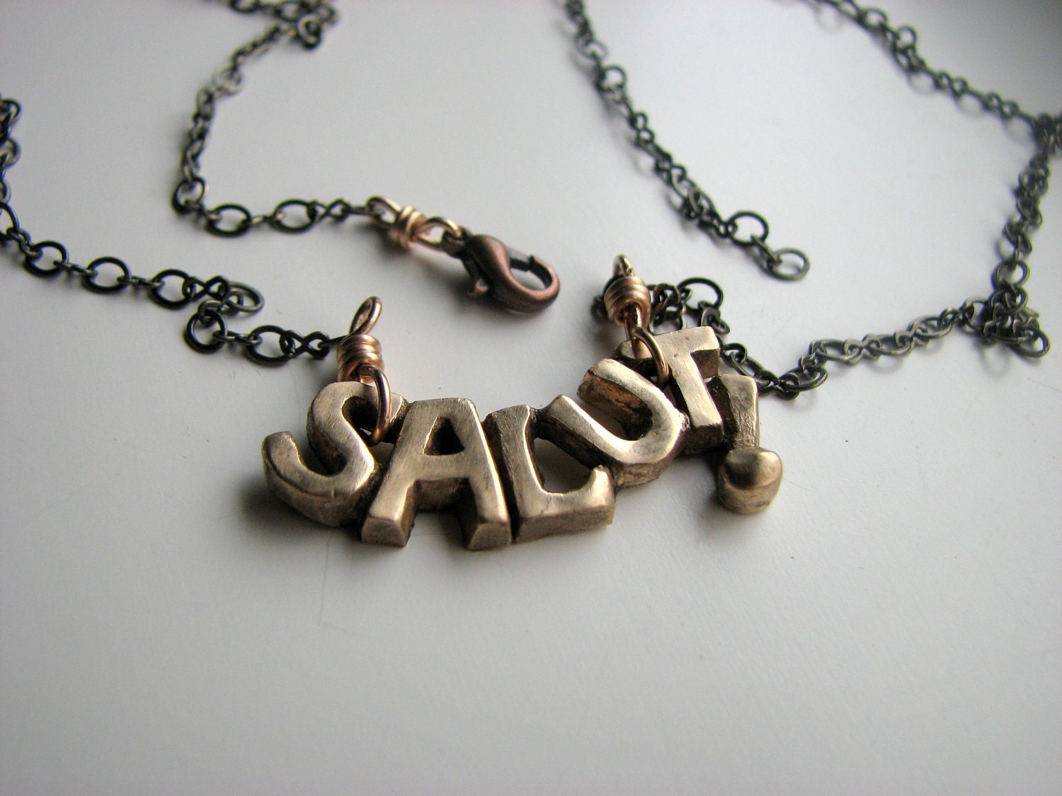 French text necklace Salut typography | Etsy