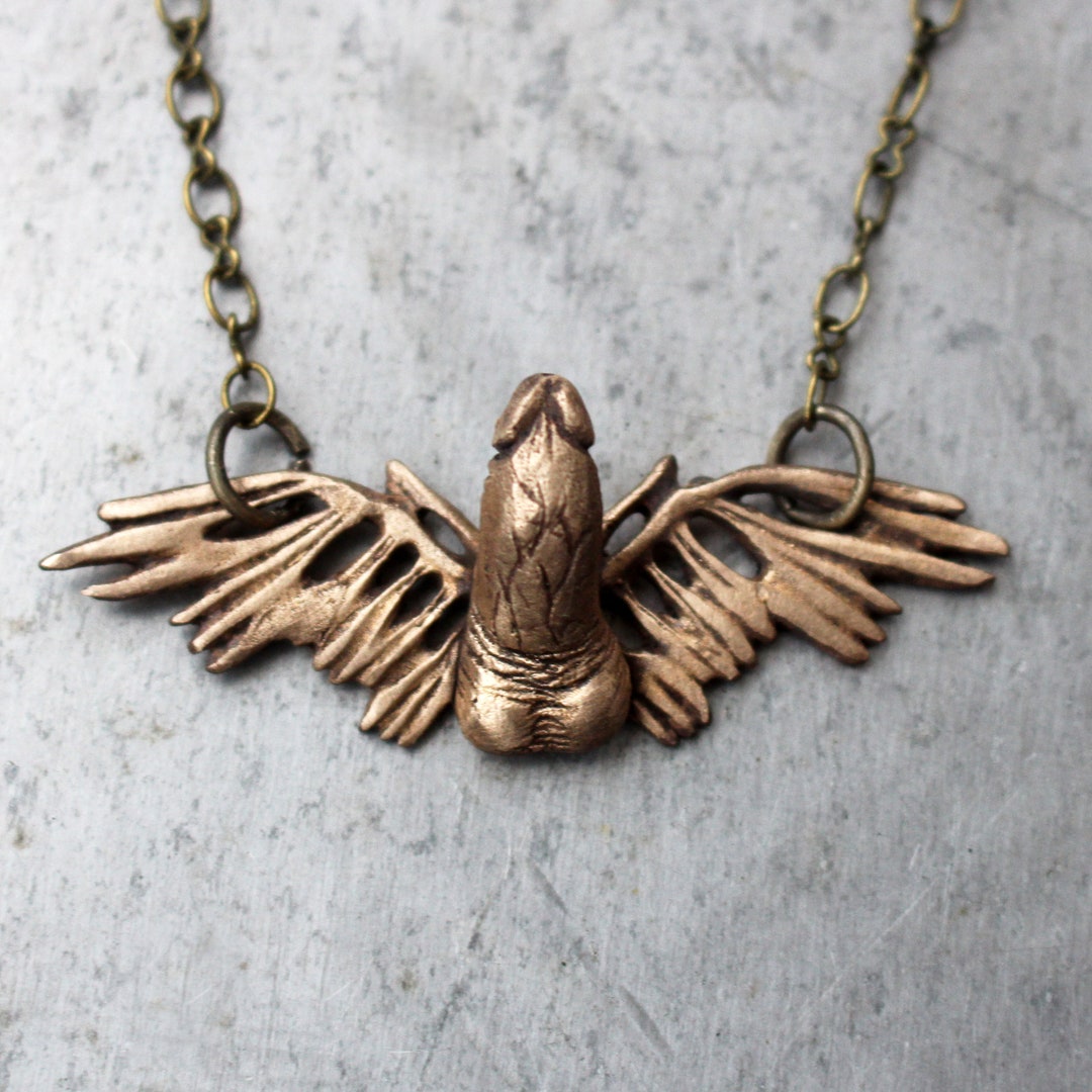 Winged Phallus Pendant, Fascinus Good Luck Charm, Penis Necklace - Etsy UK