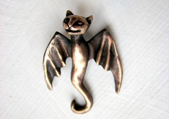 Bat Cat Pendant Bronze Sculpture | Etsy