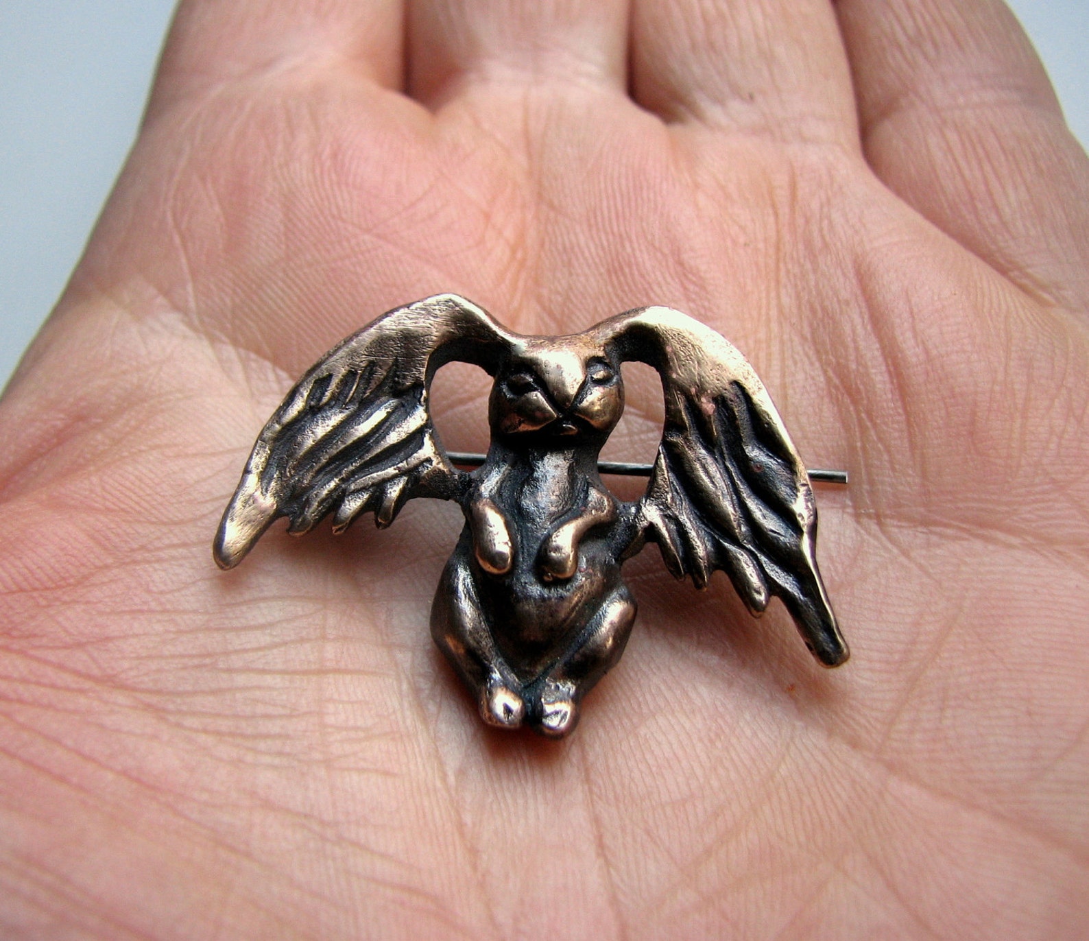 Winged Brooch Bunny Rabbit Bronze Sculpture - Etsy