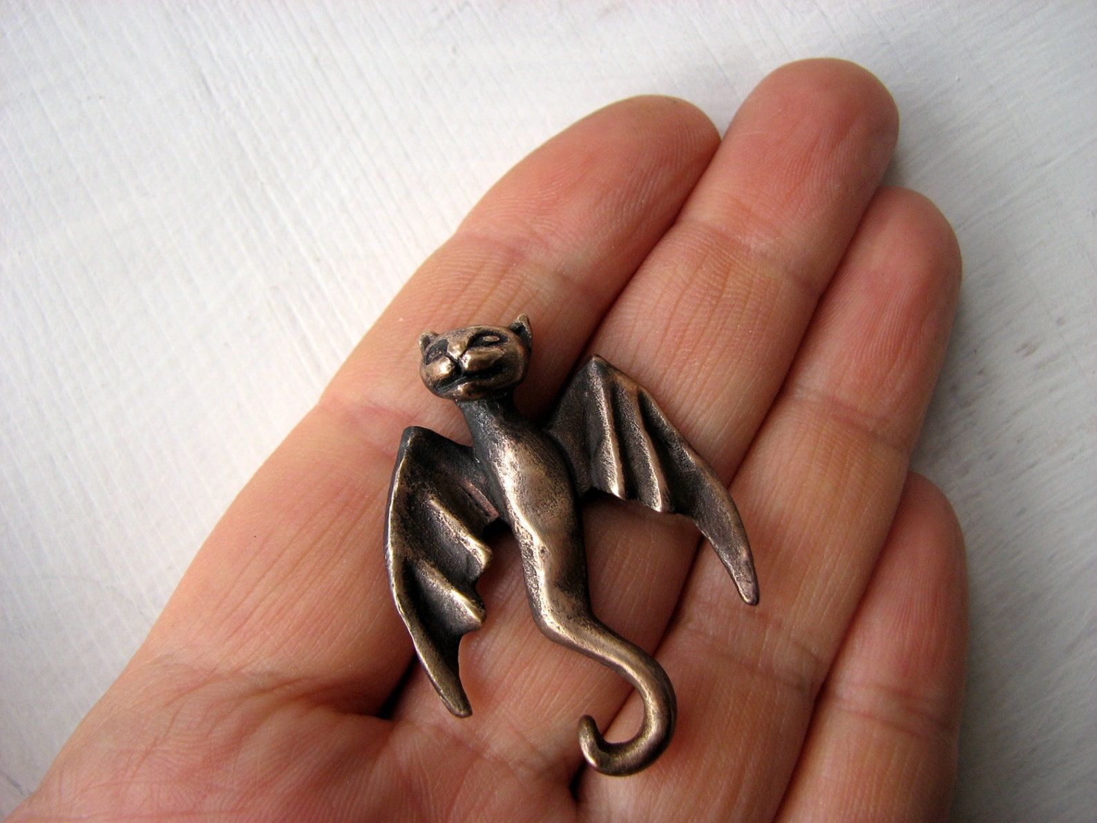 Bat Cat Pendant Bronze Sculpture | Etsy