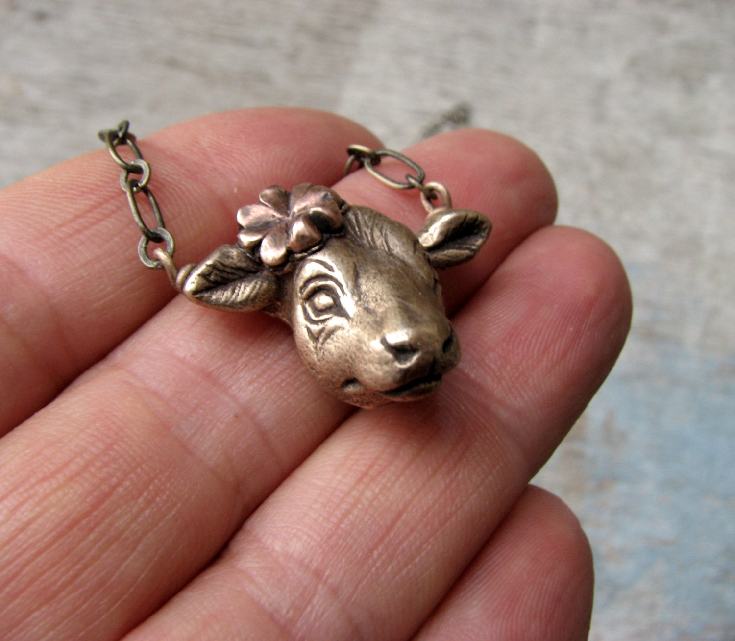 Cow Head Pendant Necklace - Etsy