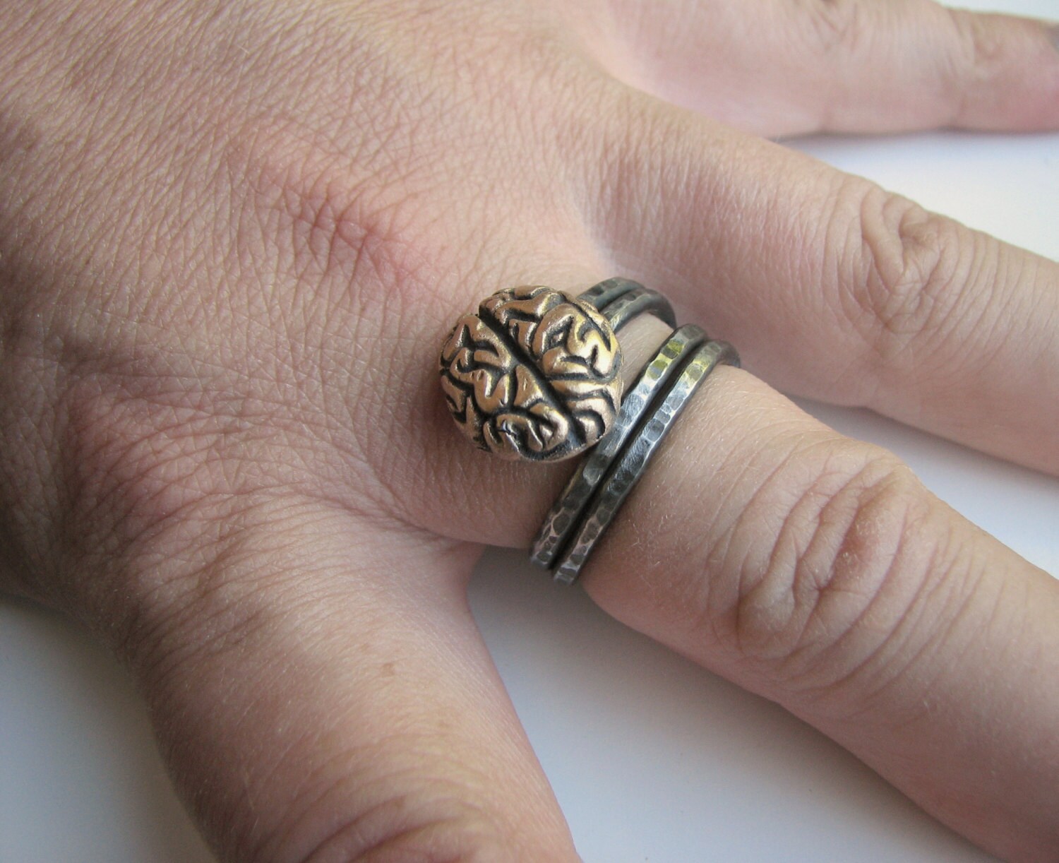 Unique mens brain ring adjustable stainless steel | Etsy