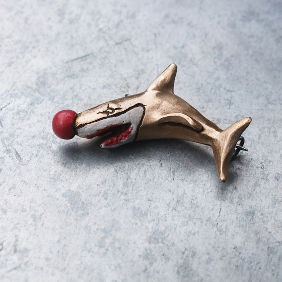 Sharky the Clown. Shark Disguised as a Clownfish Brooch Pin - Etsy