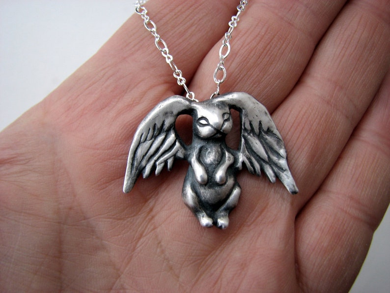 Silver Bunny Pendant Angel Wings - Etsy
