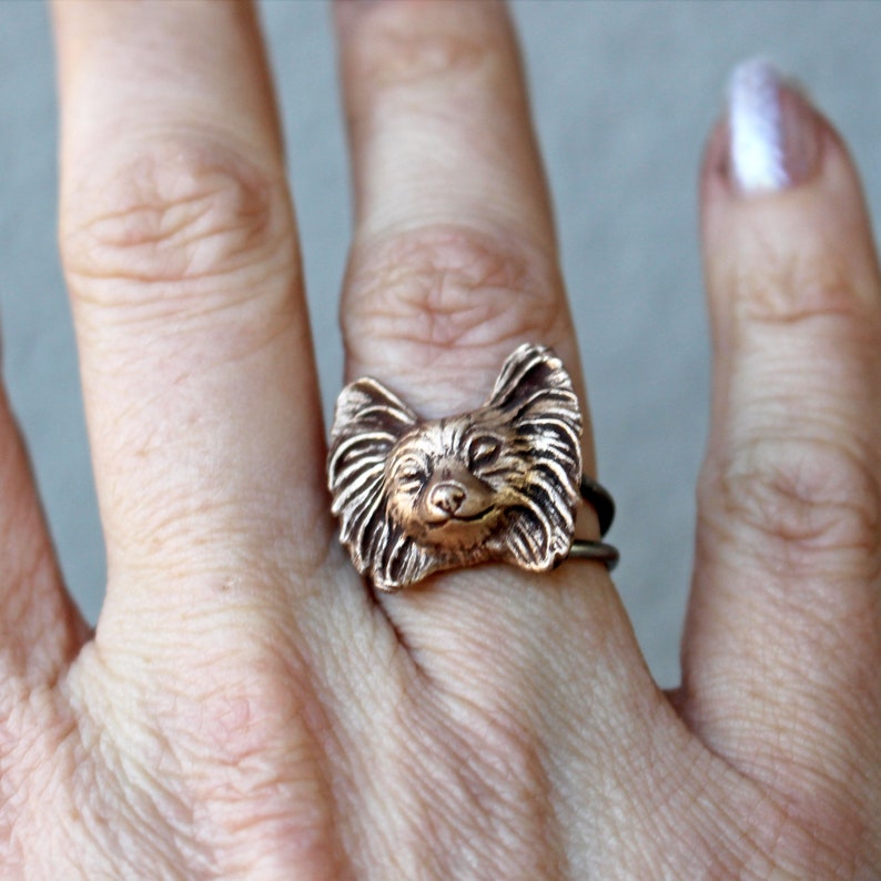 Papillon Dog Head Ring - Etsy