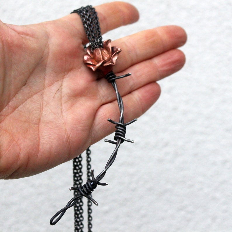Barbed Wire Rose Necklace - Etsy