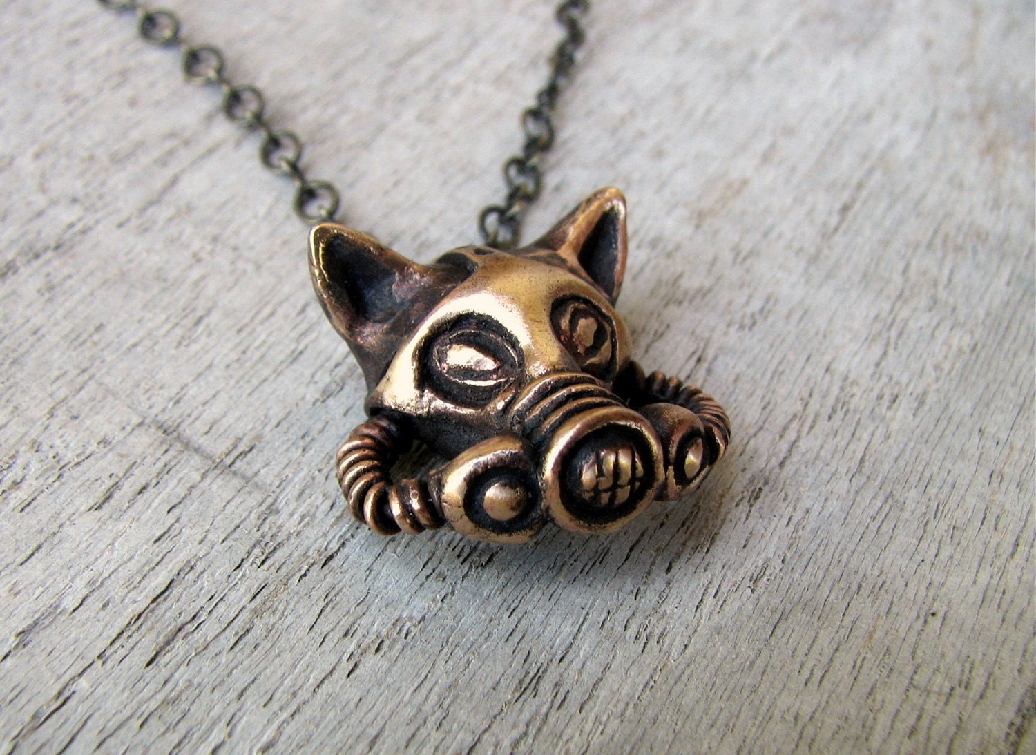 Bronze Cat Gas Mask Pendant - Etsy