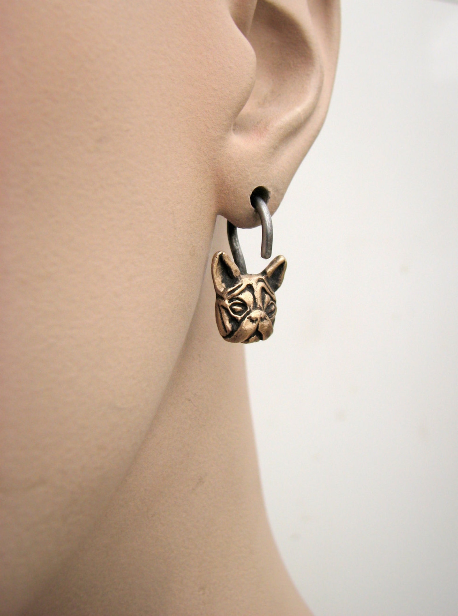 Frenchie Bulldog Earrings Stretched Piercings Ear Gauges 14 Gauge 12 ...