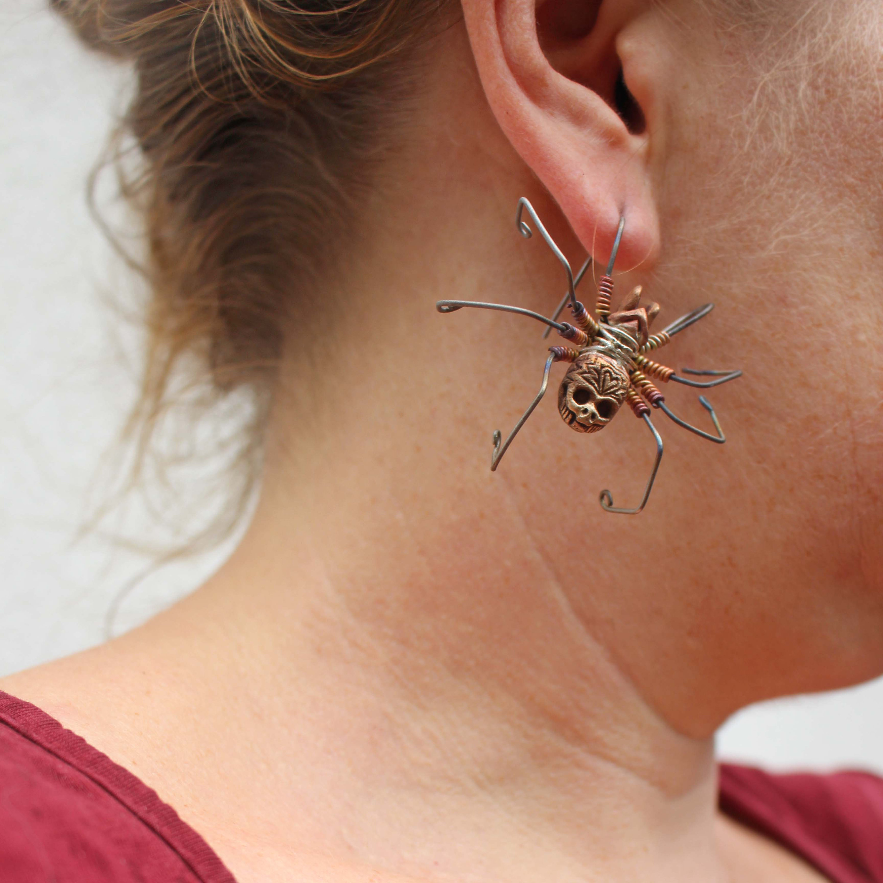 The Black Widdow Skull Spider Earring Titanium Dangle - Etsy