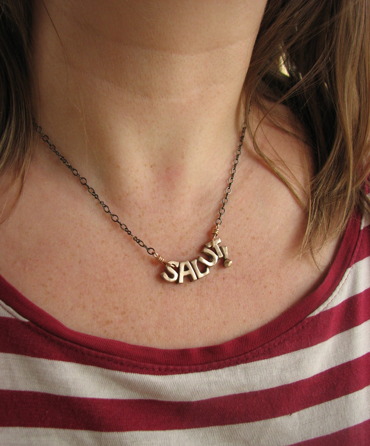 French text necklace Salut typography | Etsy