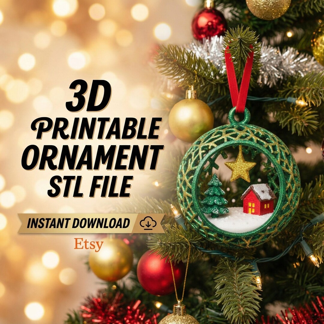 Christmas Ornament STL File | 3D Printable Winter Scene Bauble | DIY ...