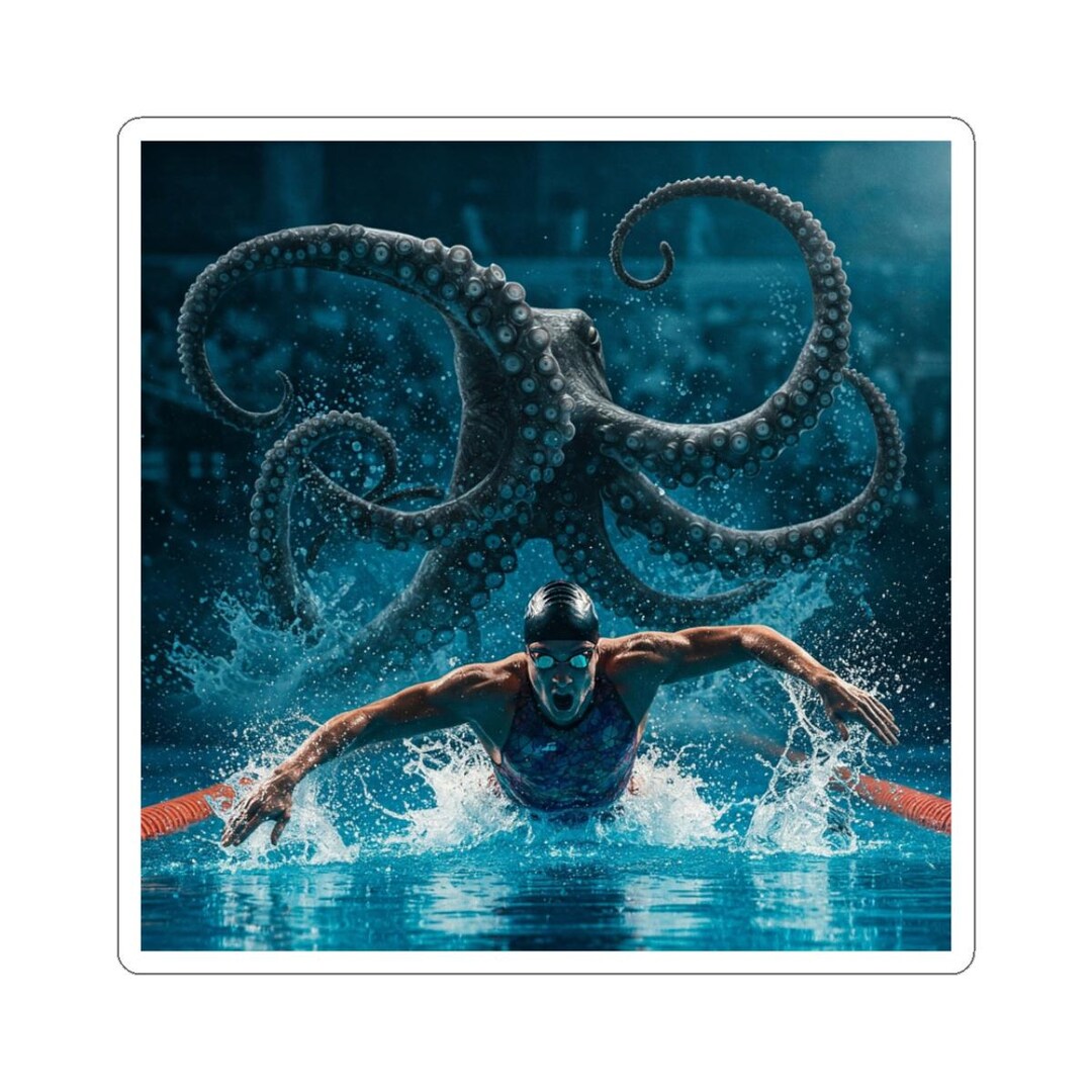 Octopus Swimming Kiss-cut Stickers, Ocean Decor, Waterproof Laptop ...