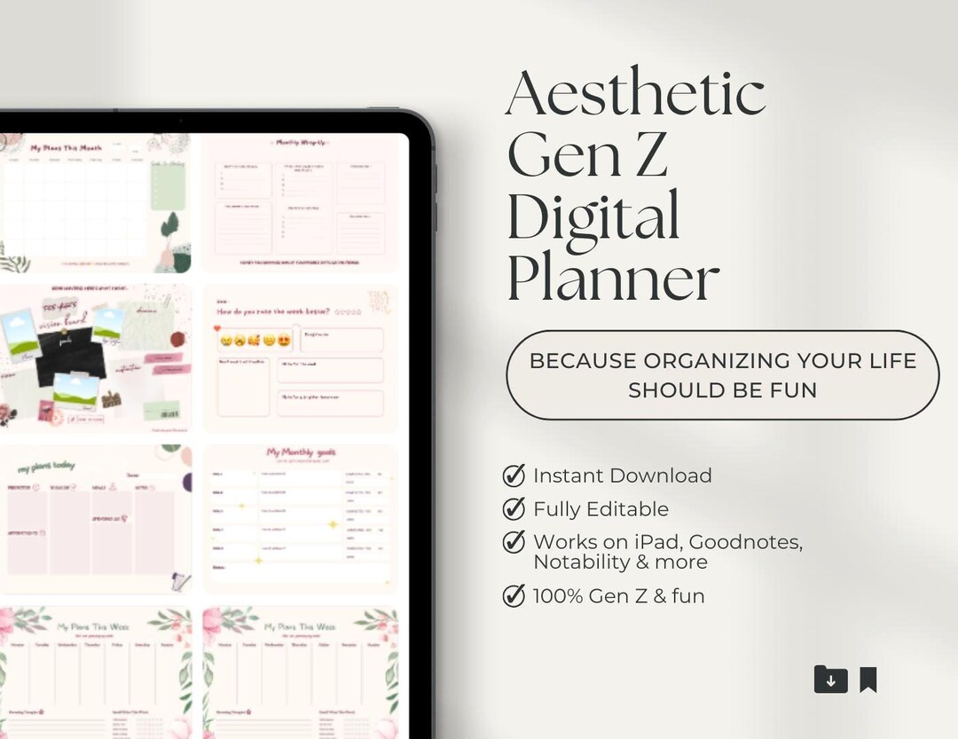 Aesthetic Gen Z Digital Planner 2025 Vision Board and Goal Tracker ...
