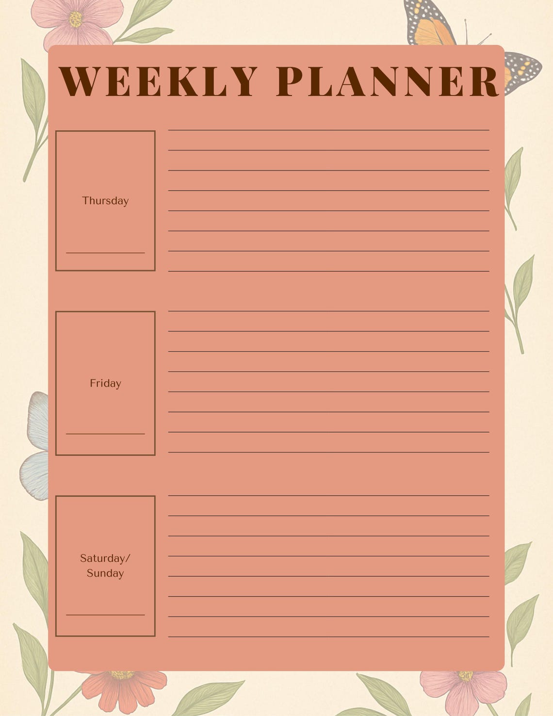 Weekly Planner Printable | Botanical Weekly Layout - Etsy