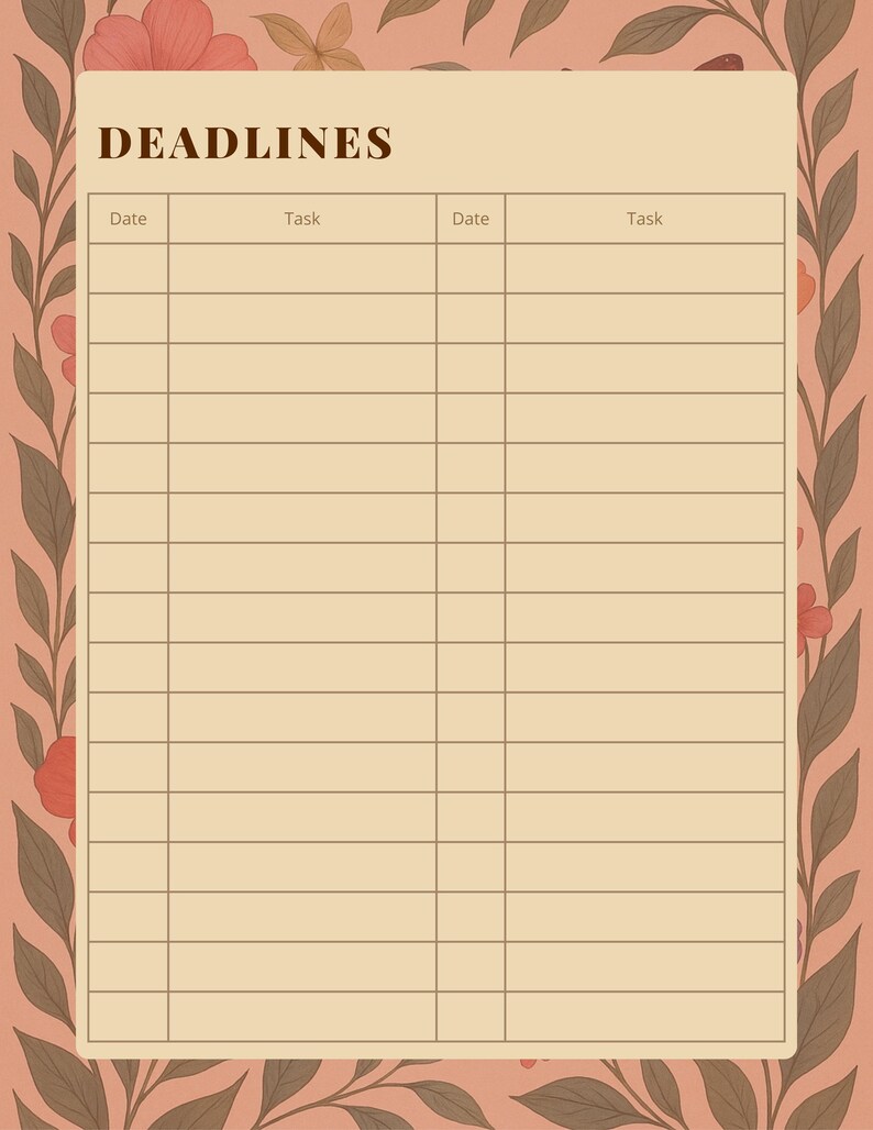 Birthday Tracker and Deadlines Printable | Botanical Planner Pages - Etsy