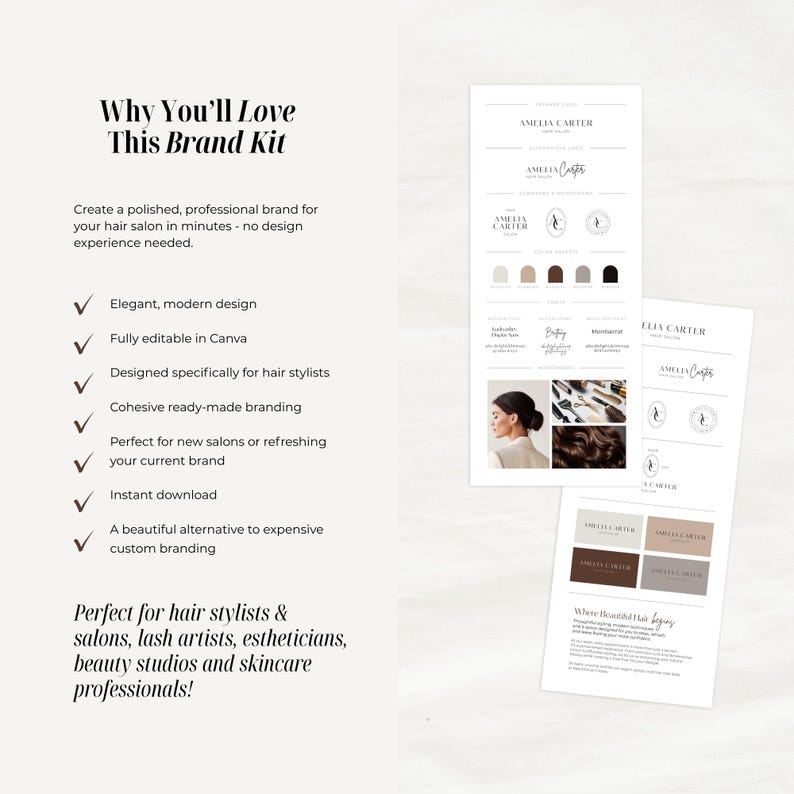 Hair Stylist Branding Kit, Editable Canva Logo & Brand Board Template ...