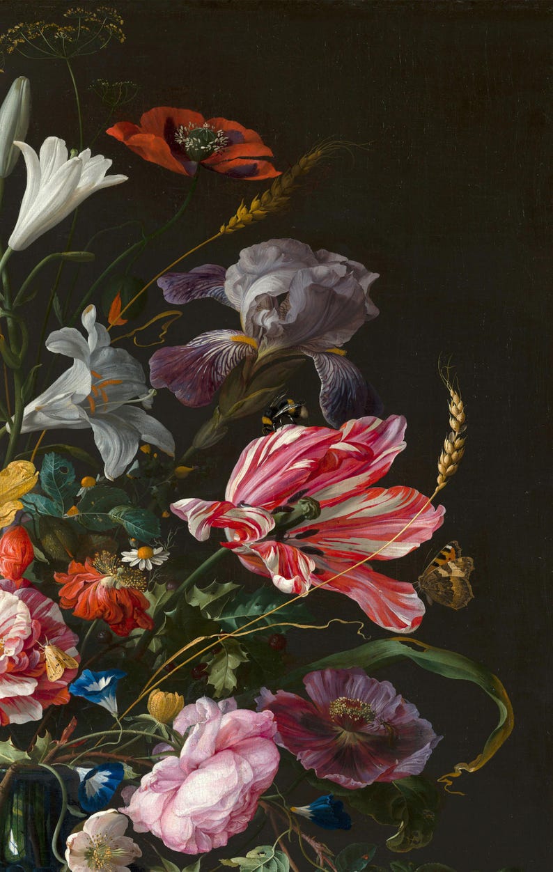 Vintage Flower Still Life Digital Art Print | Retro Wall Decor ...