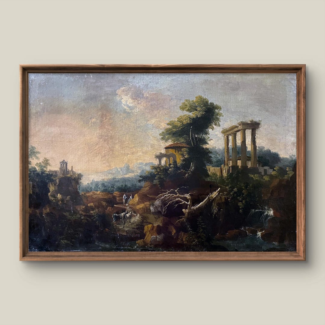 Ancient Ruins Landscape Digital Art Print | Sunset Retro Wall Decor ...
