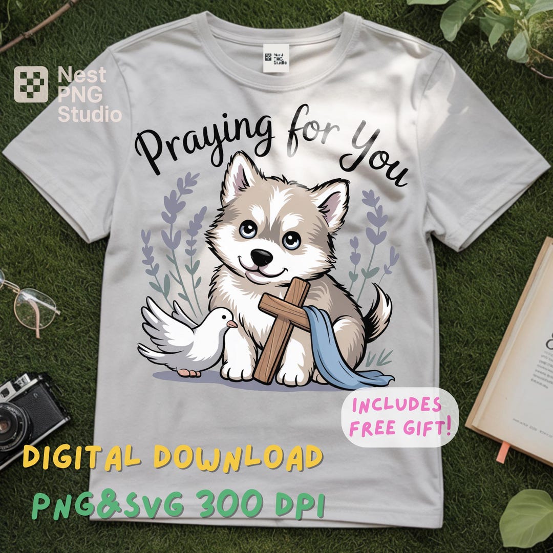 Praying for You PNG – Cute Light Husky Christian Dog Sublimation Design ...
