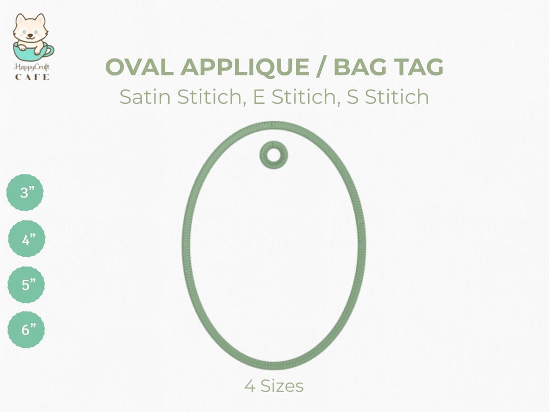 Oval Applique Tag Embroidery Design: 4 Size Set, Satin/e/s Stitch ...