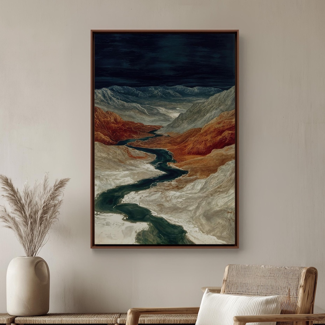 Abstract River Landscape Wall Art on Canvas: Large Framed Modern ...
