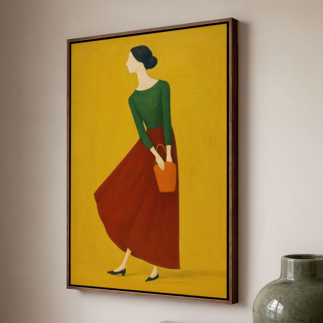 Modern Folk Art Canvas: Floating Framed Woman Portrait - Etsy
