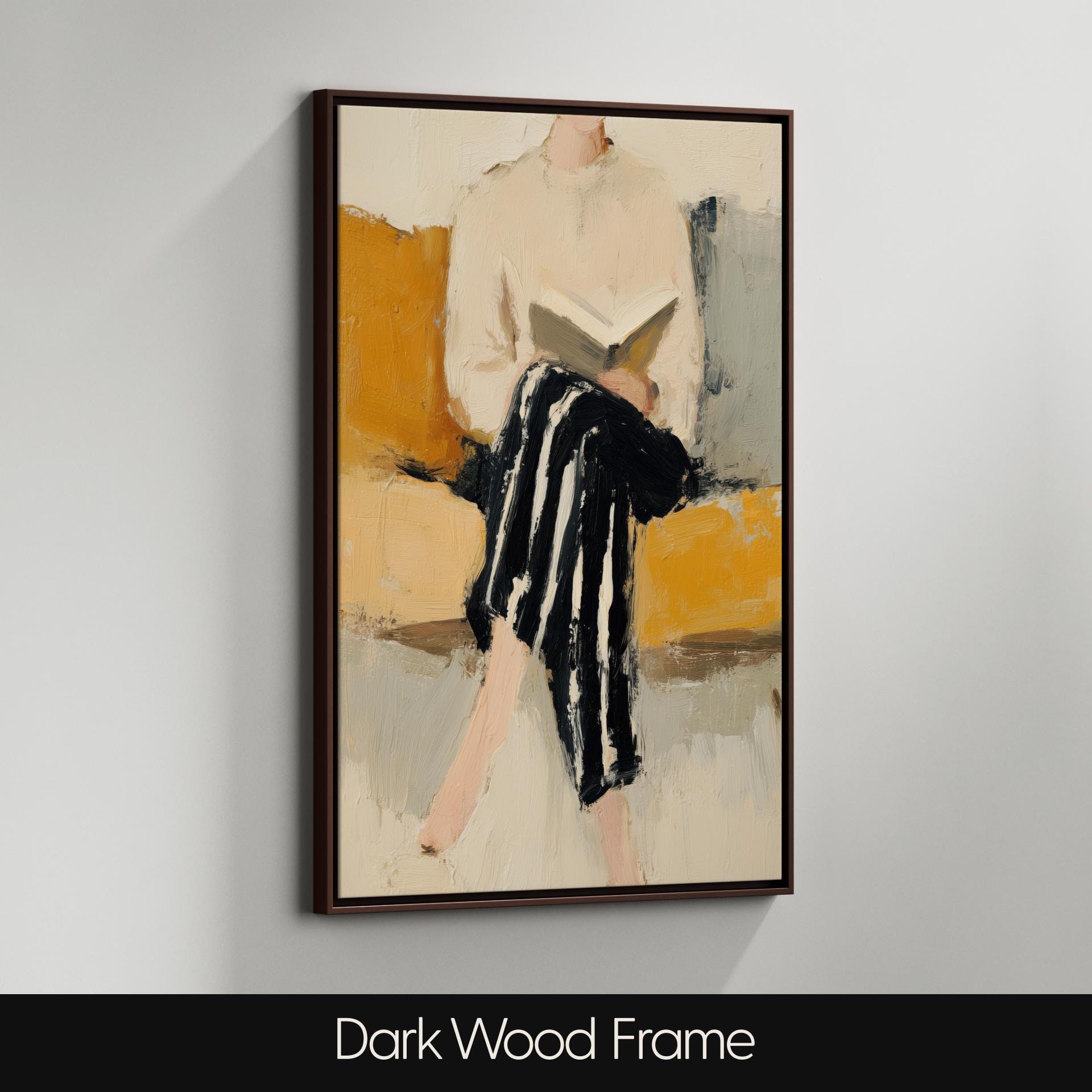 Framed Canvas Reading Woman Art: Textured Modern Figurative Painting in ...
