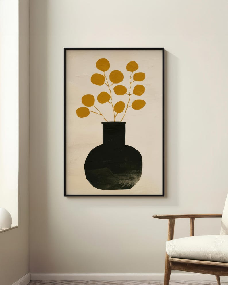 Mustard Yellow Botanical Print: Mid Century Modern Wall Art, Minimalist ...