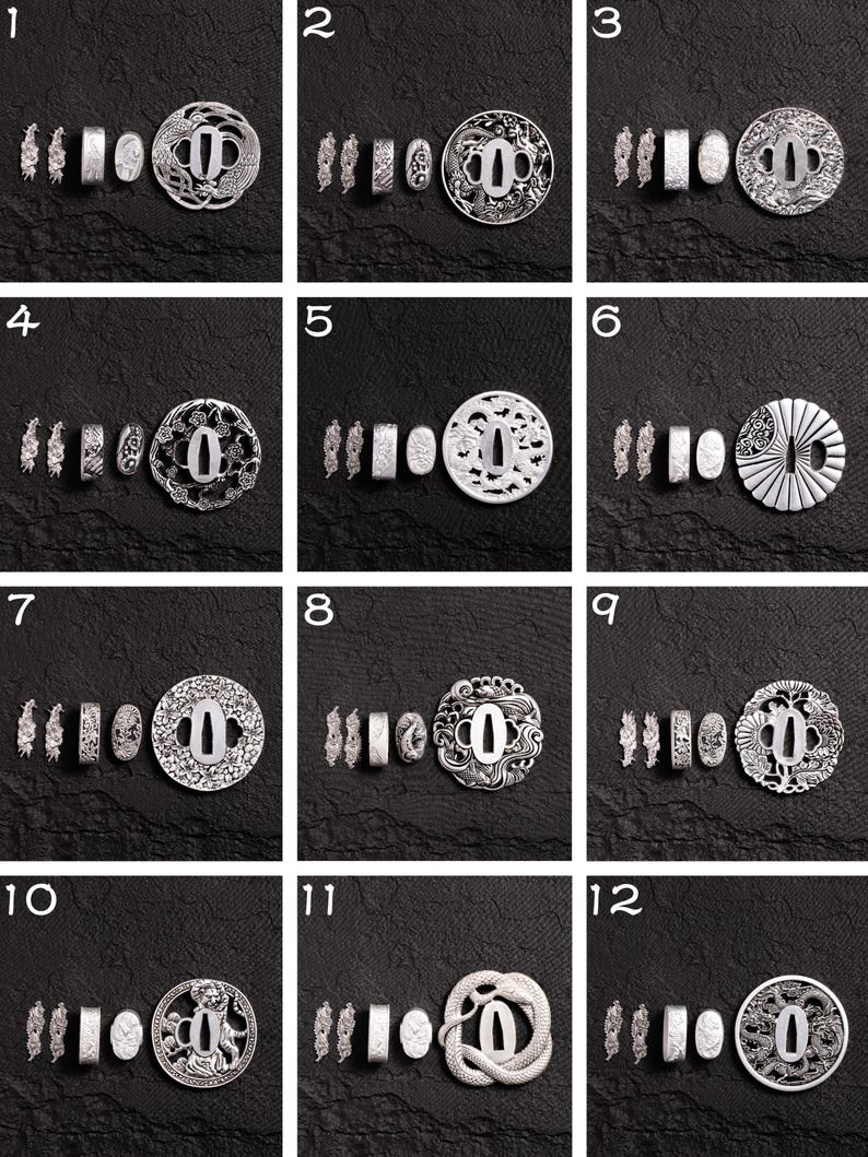 Fittings Collection V, Handmade Katana Tsuba DIY Ready, Customize Your ...