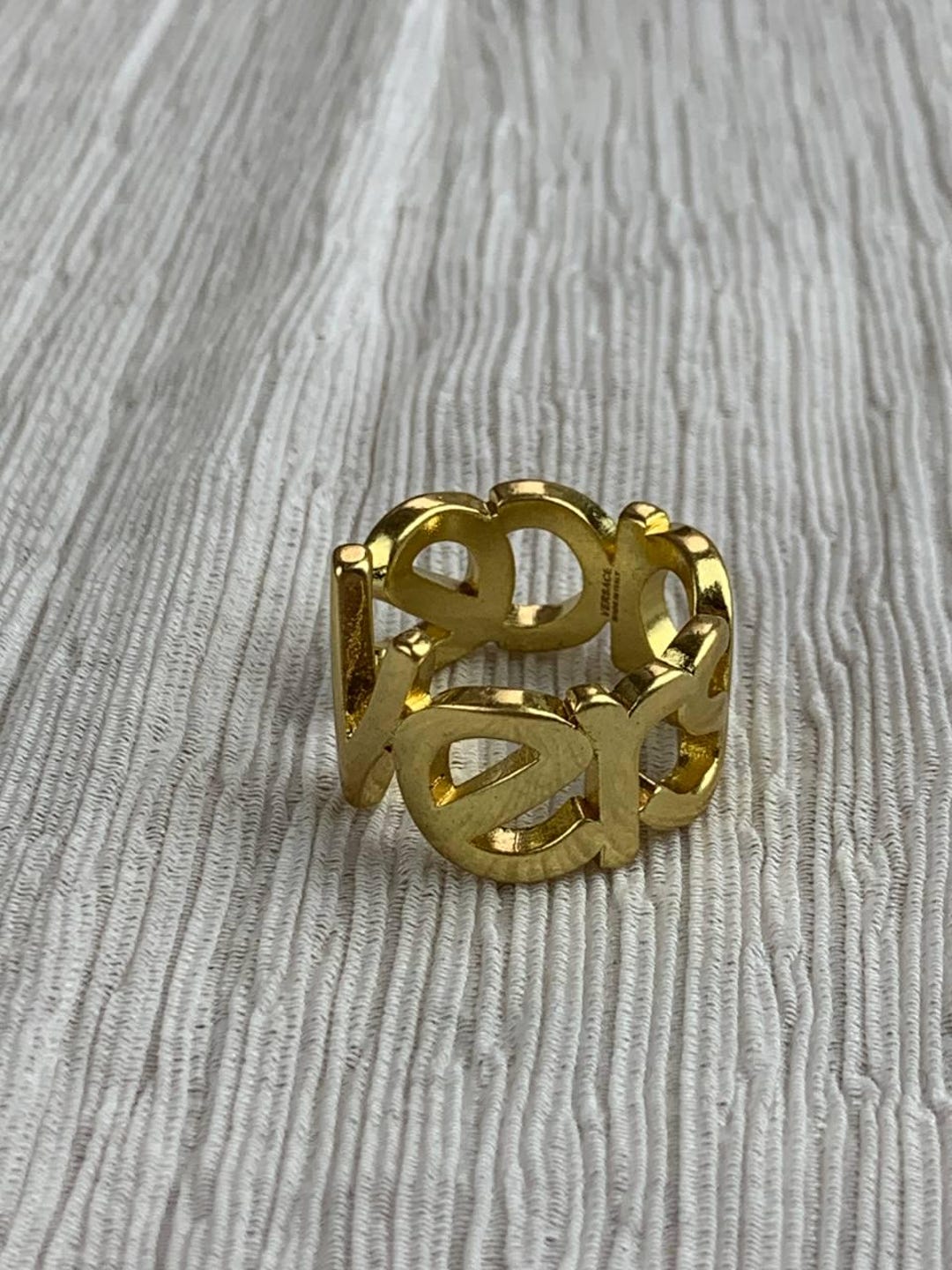Versace Gold Cutout logo Letters Statement Ring - Etsy