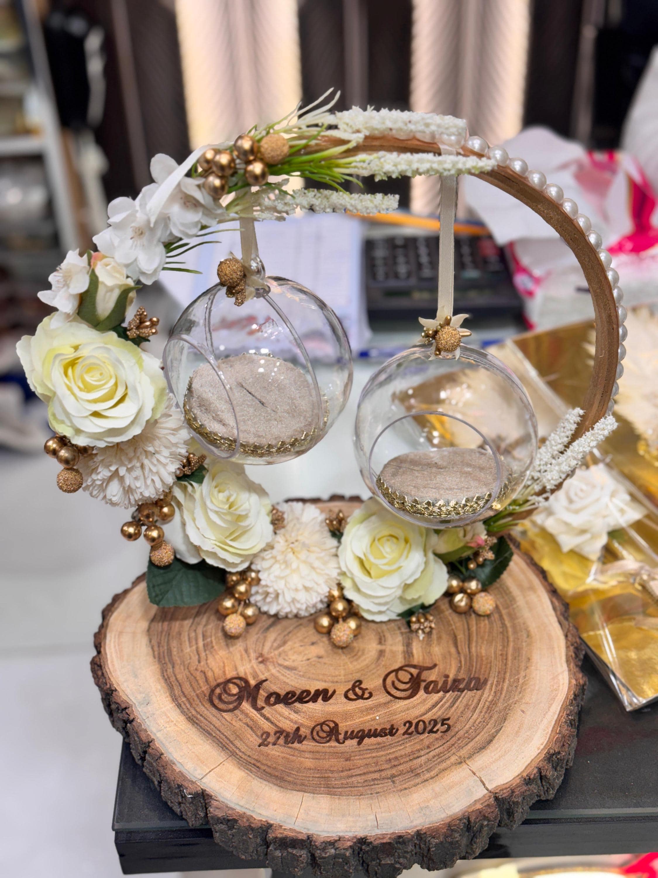 Handmade Floral Wedding Ring Plate: Luxury Wooden Base - Etsy