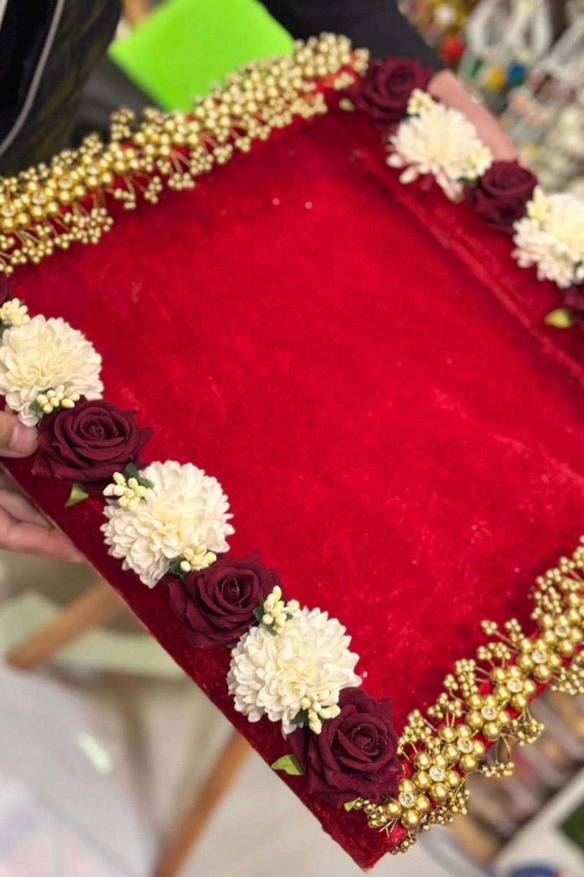 Red Velvet Wedding Sweets Tray: Golden Beads & Artificial Flowers - Etsy