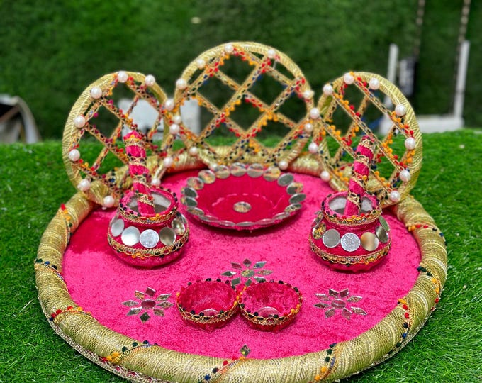Handmade Rasam Thaal Pakistani Wedding Tray | Mirror Gota Mehndi Mayun ...
