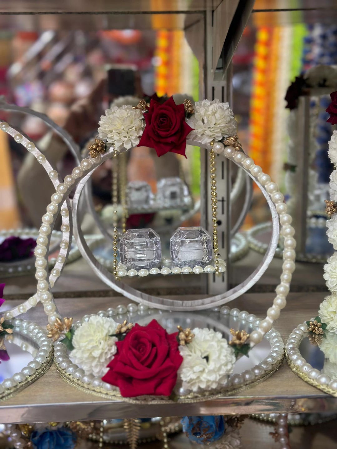 Floral Wedding Ring Holder: Handmade Indian Bridal Decor With Mirror ...