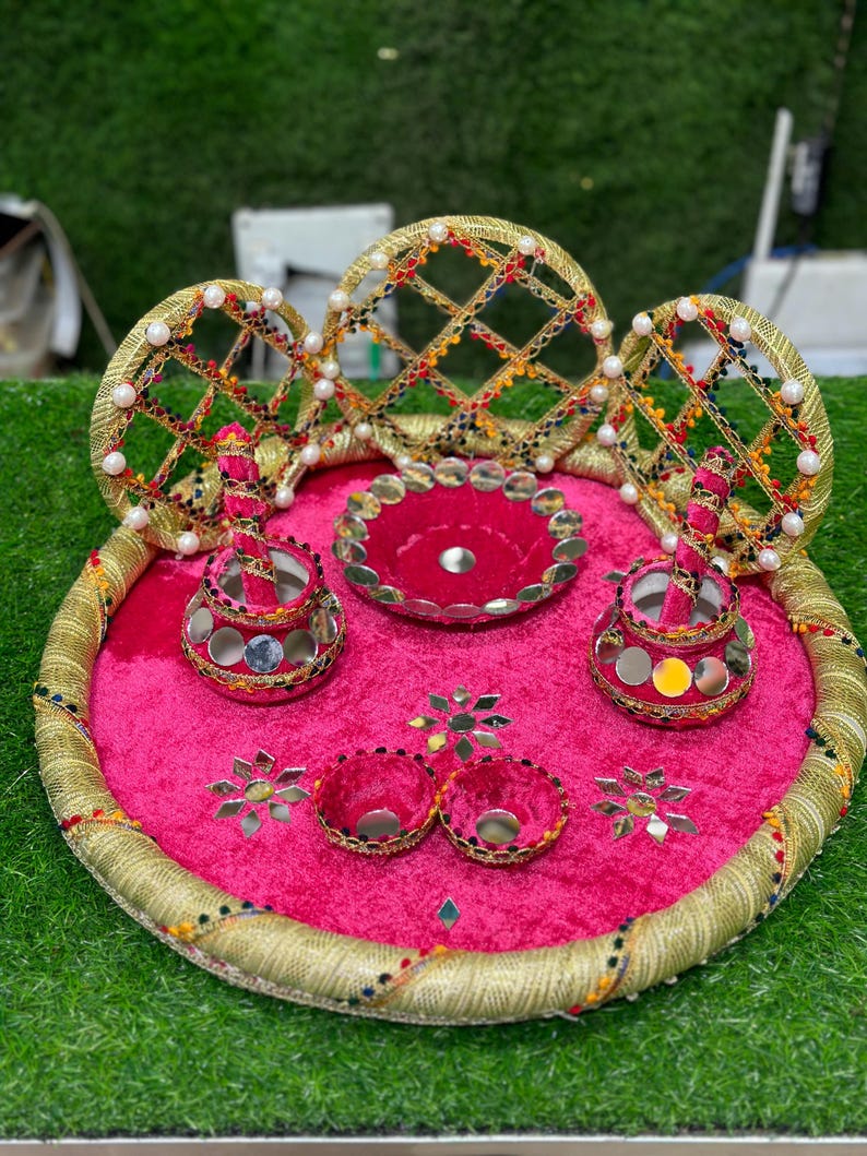 Handmade Rasam Thaal Pakistani Wedding Tray | Mirror Gota Mehndi Mayun ...