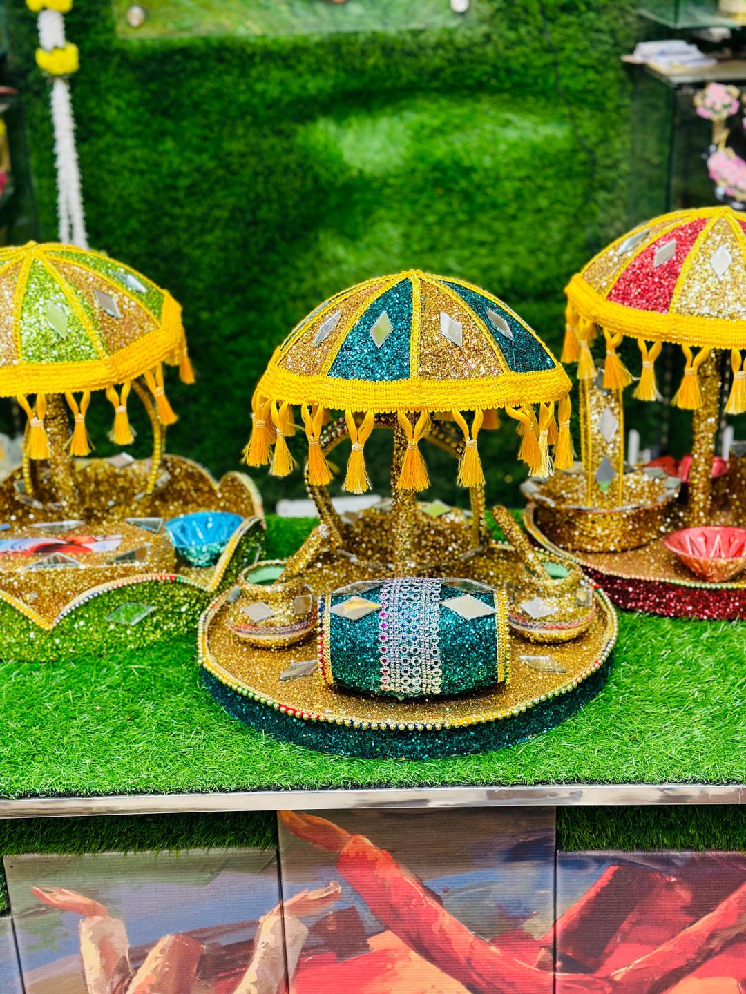 Litter Rasam Thaal Dome Umbrellas Cups | Haldi Mehndi Mayun Tray ...