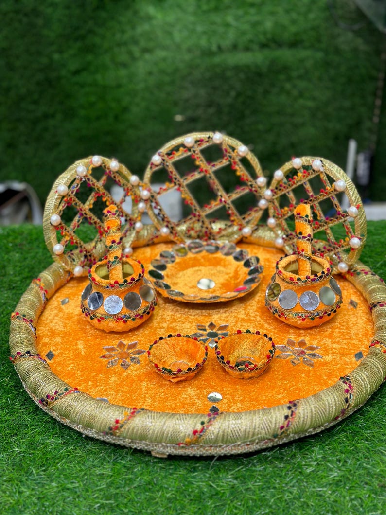 Handmade Rasam Thaal Pakistani Wedding Tray | Mirror Gota Mehndi Mayun ...