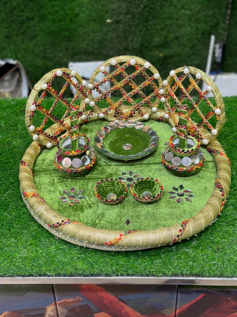 Handmade Rasam Thaal Pakistani Wedding Tray | Mirror Gota Mehndi Mayun ...