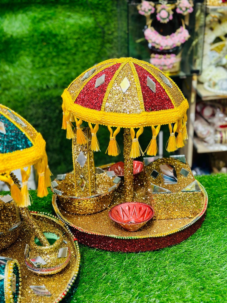 Litter Rasam Thaal Dome Umbrellas Cups | Haldi Mehndi Mayun Tray ...