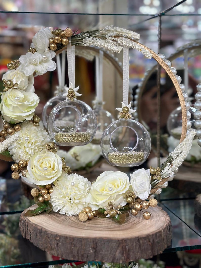 Handmade Floral Wedding Ring Plate: Luxury Wooden Base - Etsy