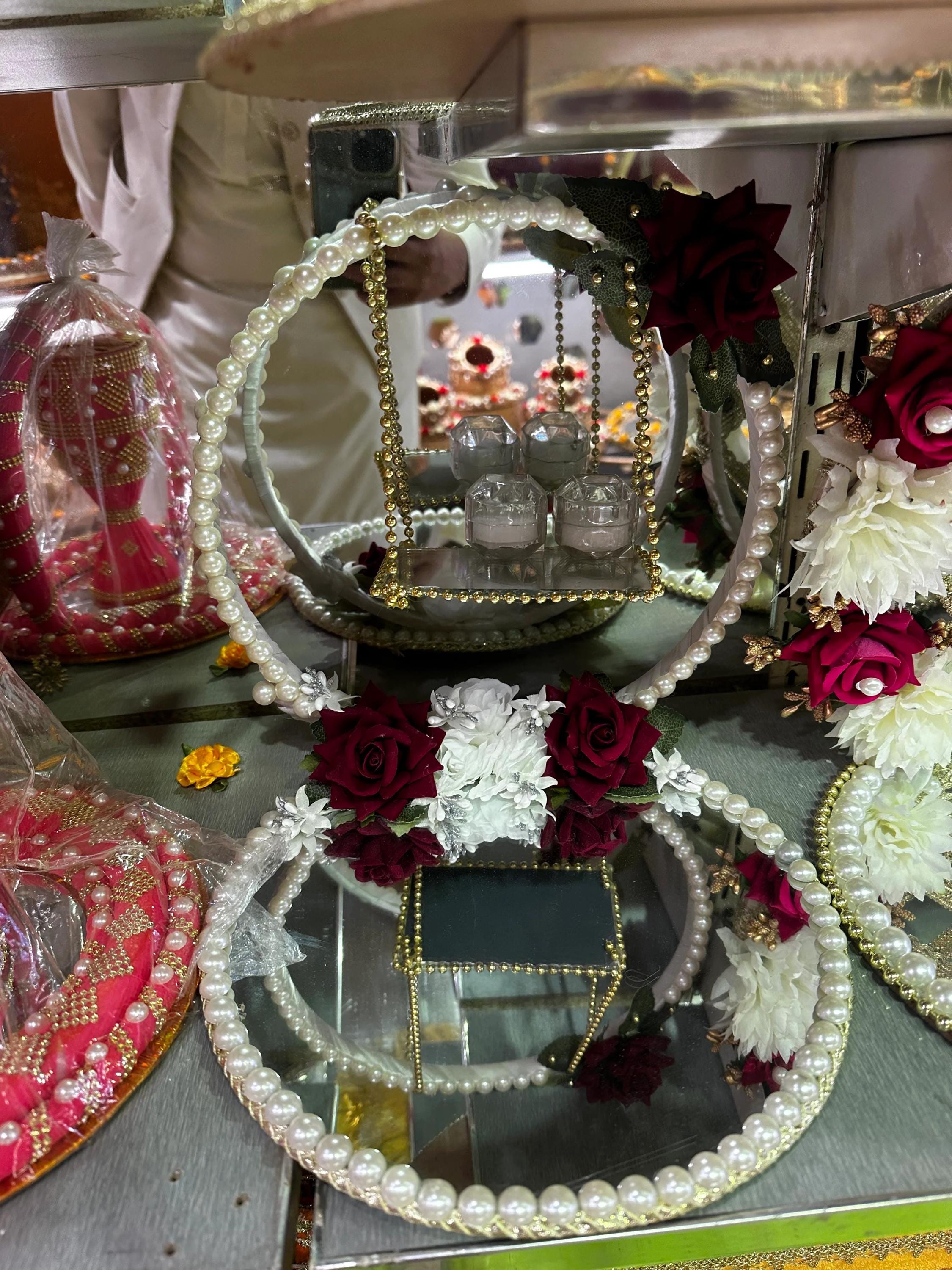 Floral Wedding Ring Holder: Handmade Indian Bridal Decor With Mirror ...