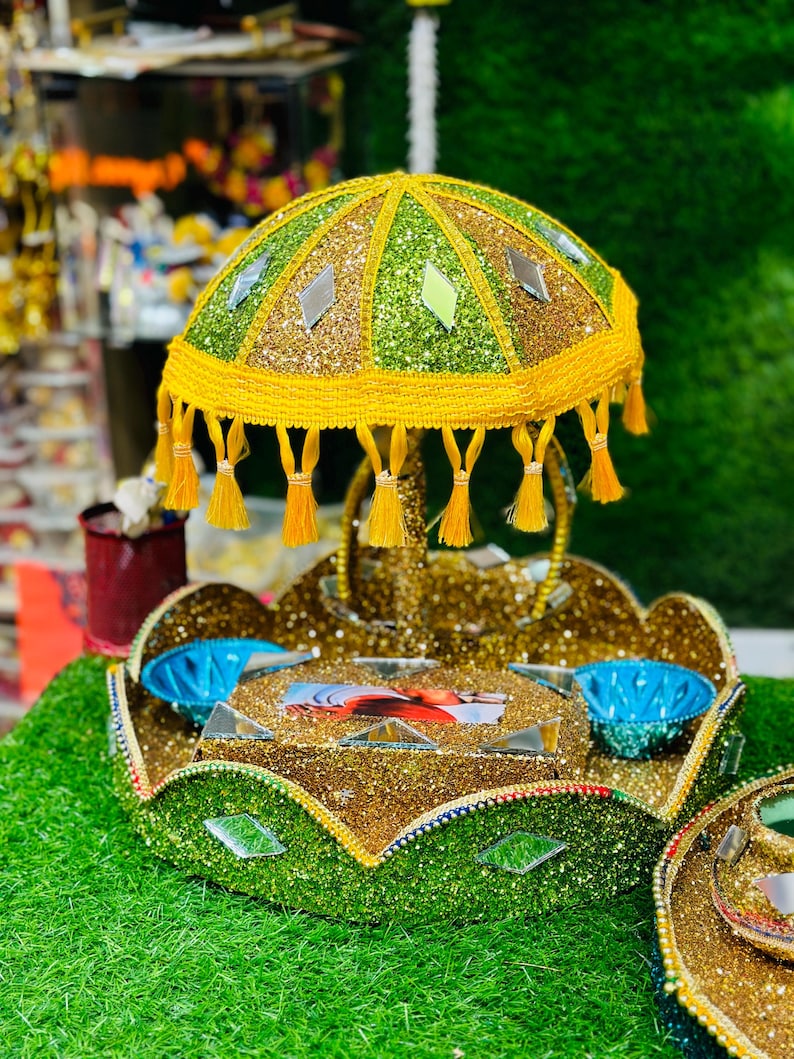 Litter Rasam Thaal Dome Umbrellas Cups | Haldi Mehndi Mayun Tray ...