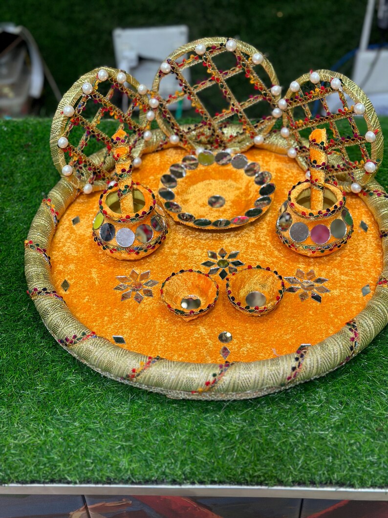 Handmade Rasam Thaal Pakistani Wedding Tray | Mirror Gota Mehndi Mayun ...