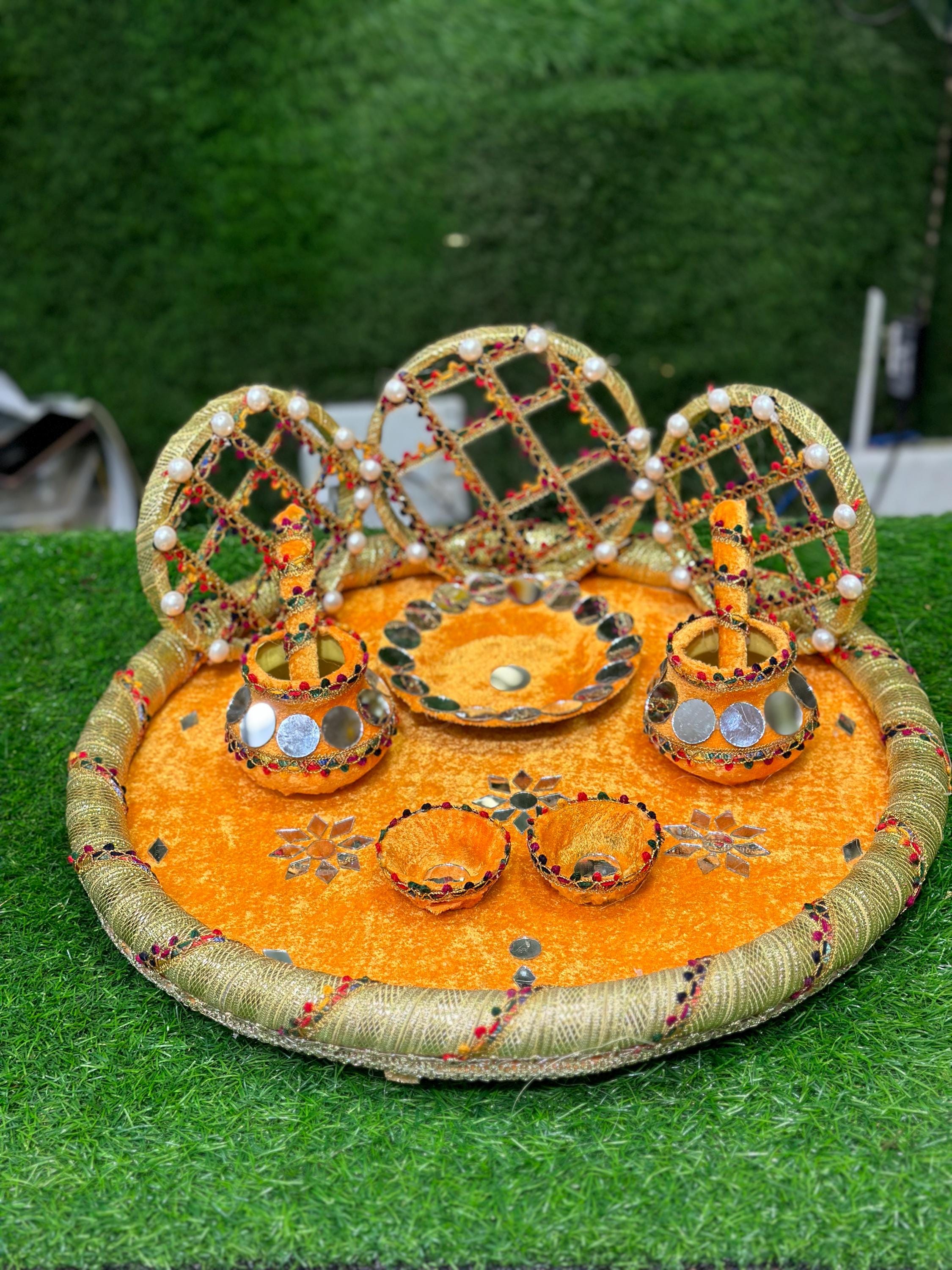 Handmade Rasam Thaal Pakistani Wedding Tray | Mirror Gota Mehndi Mayun ...