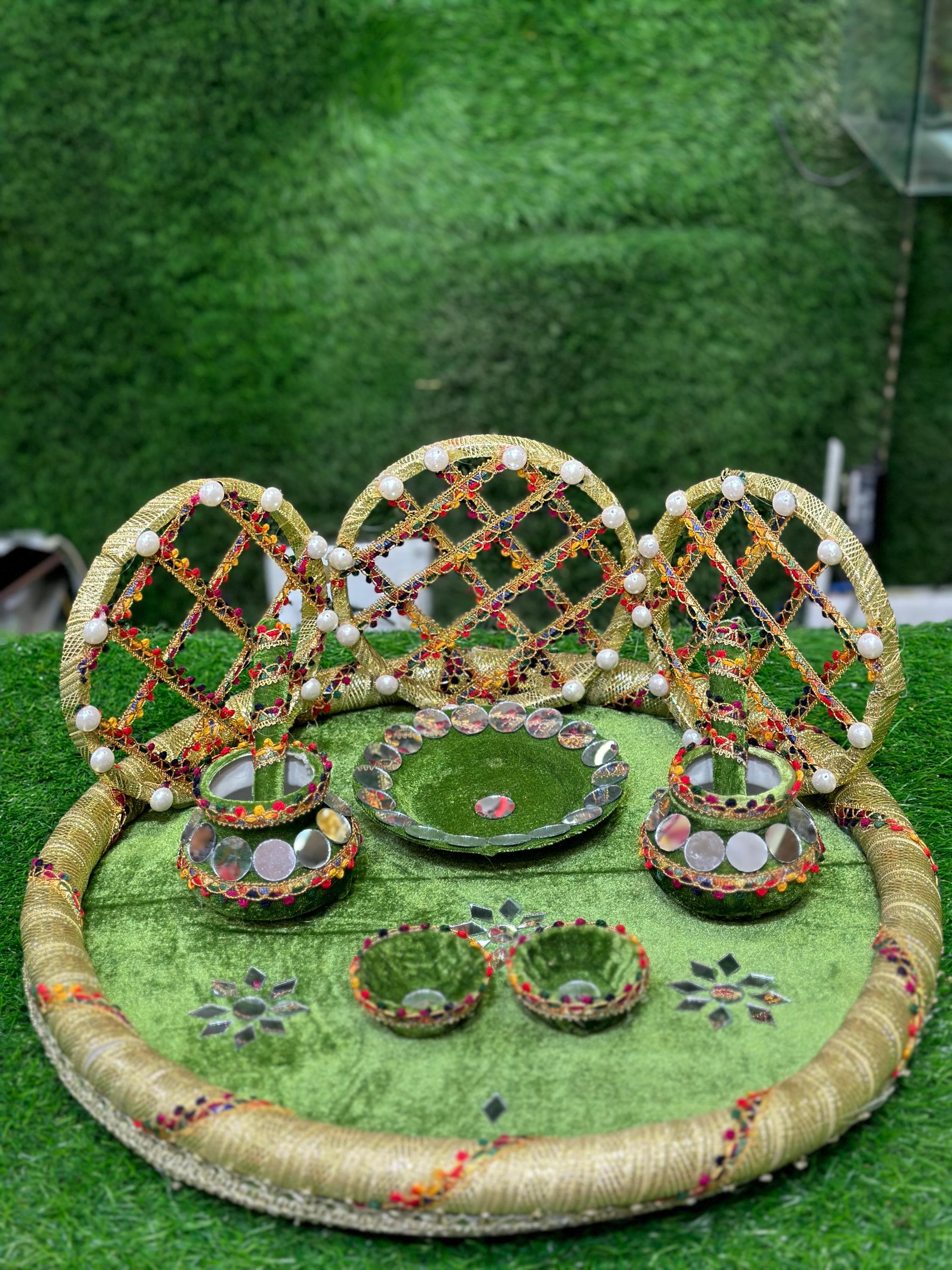 Handmade Rasam Thaal Pakistani Wedding Tray | Mirror Gota Mehndi Mayun ...