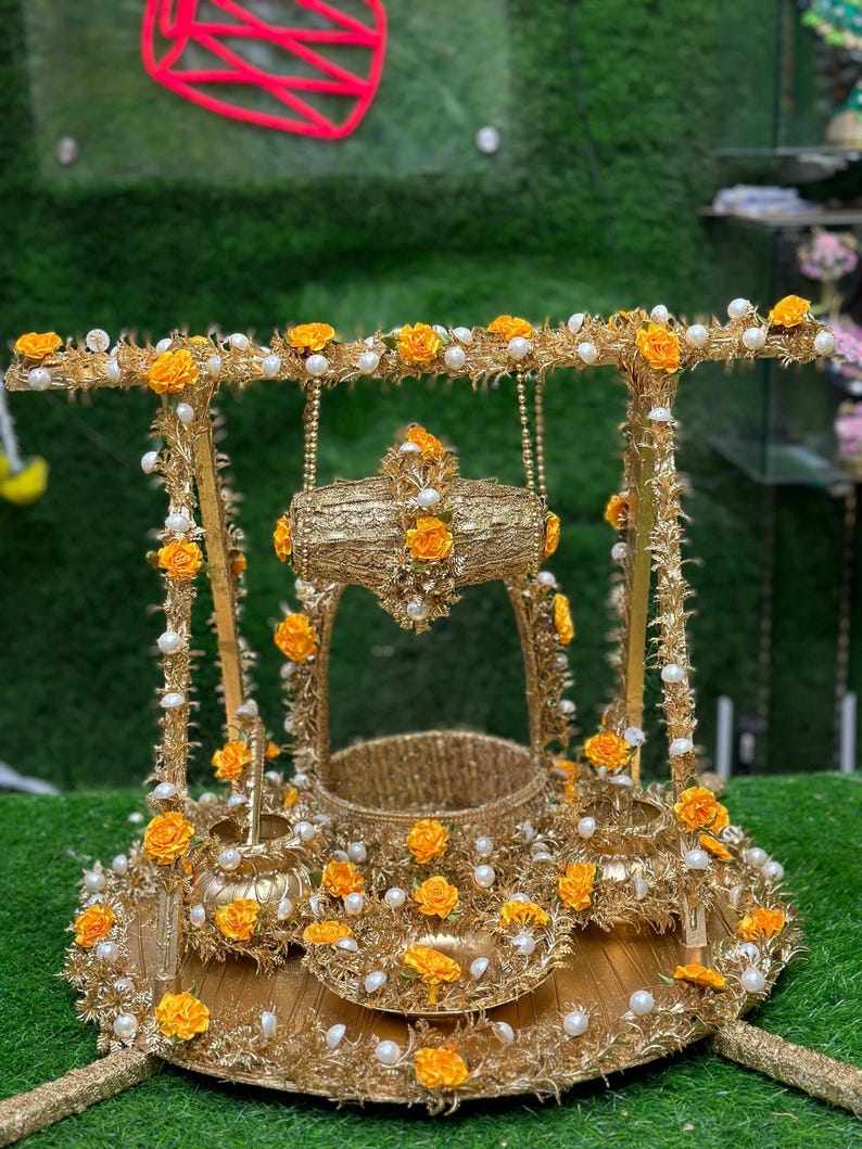 Handmade Gold Jhoola Thaal | Wedding Rasam Thaal | Decorative Swing ...
