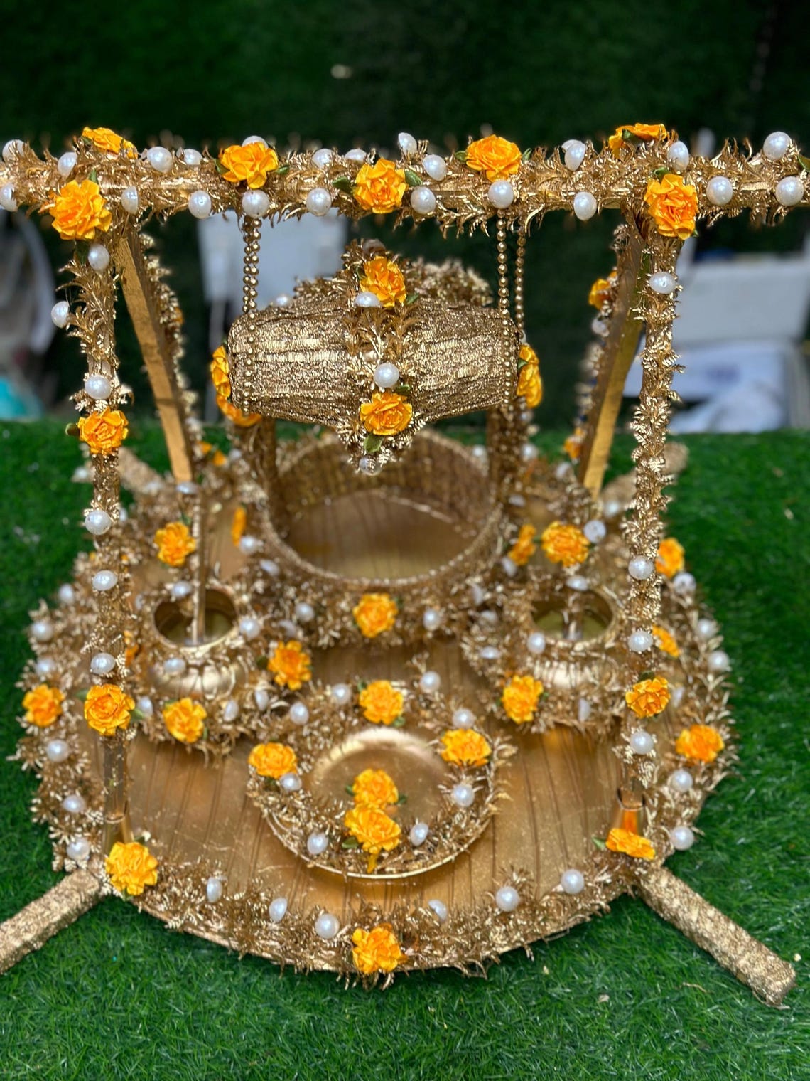 Handmade Gold Jhoola Thaal | Wedding Rasam Thaal | Decorative Swing ...